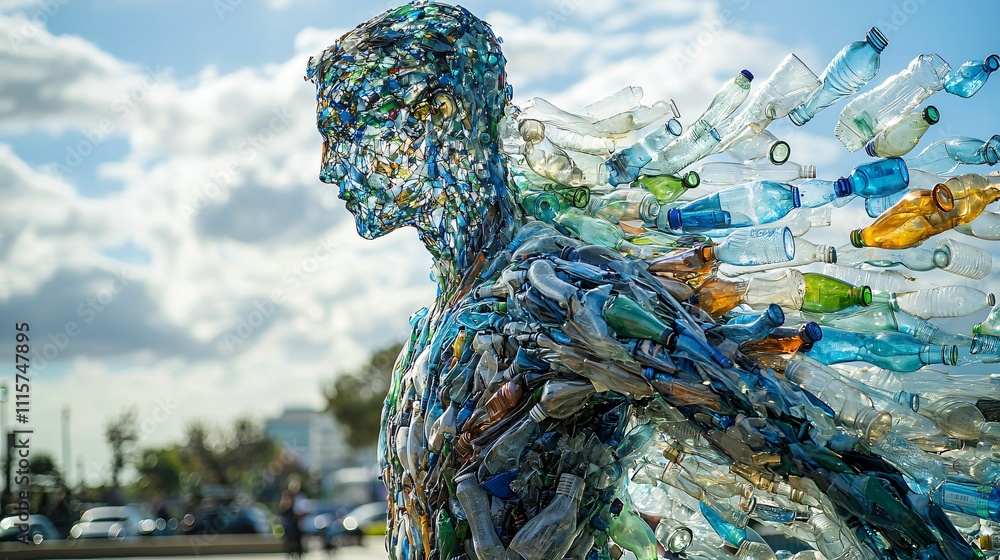 Human figure crafted from crushed plastic bottles showcases ...