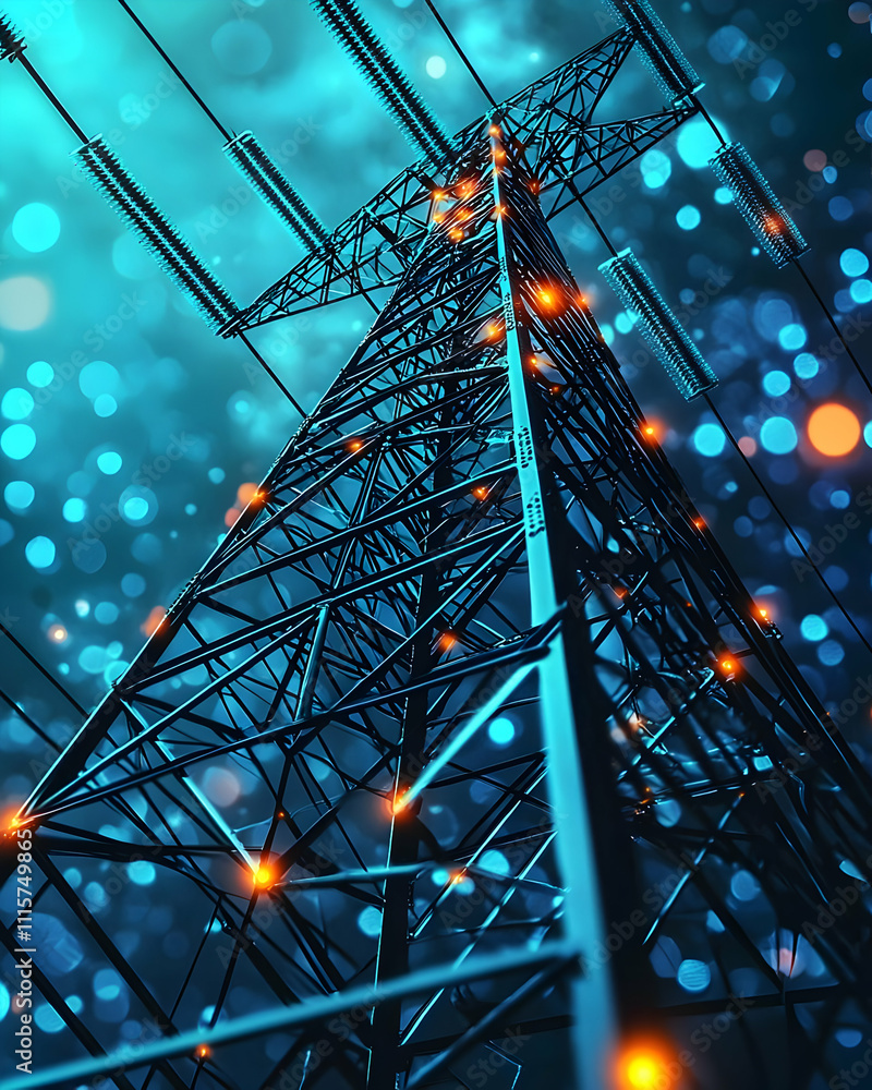 Power Tower: Energy Grid Structure at Night Stock Illustration | Adobe ...