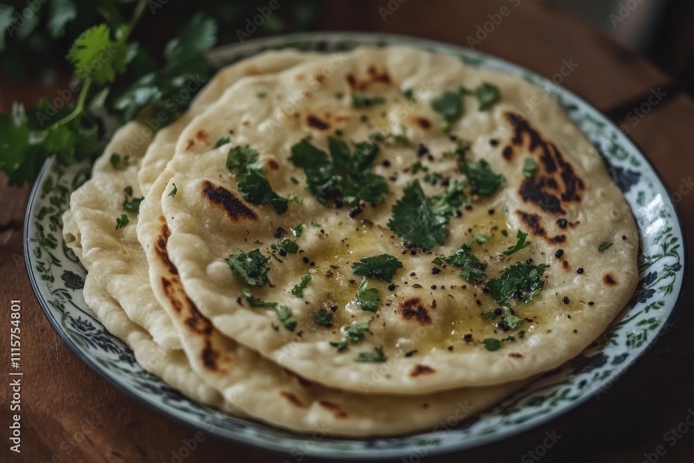 Indian Naan Bread: Traditional Baked Food from India, Fresh Garlic and ...