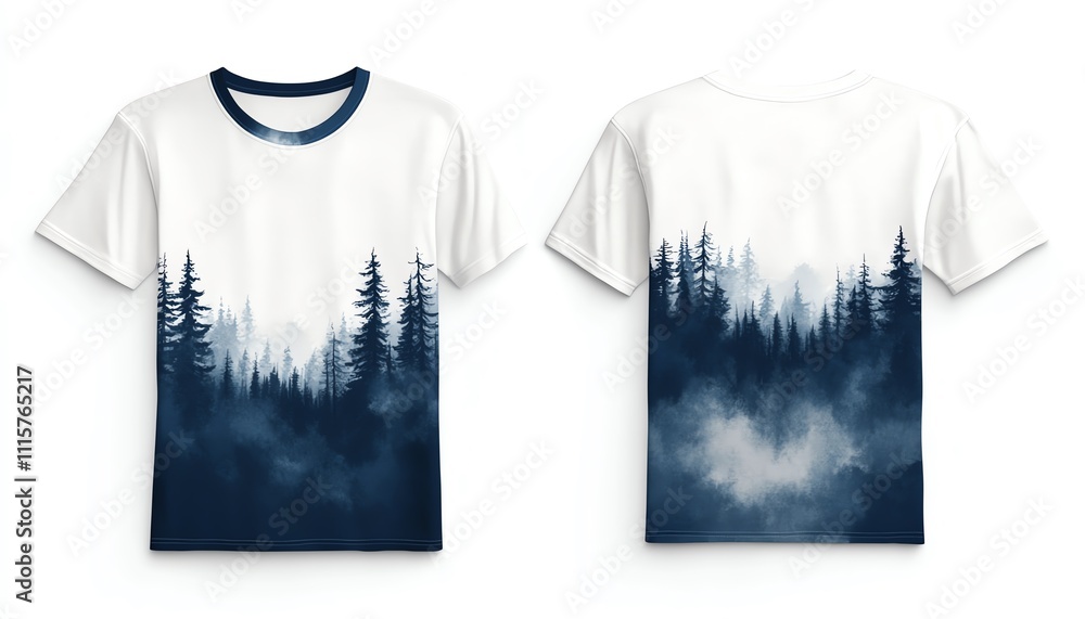 Create a stunning front and back view t-shirt mockup featuring forest ...