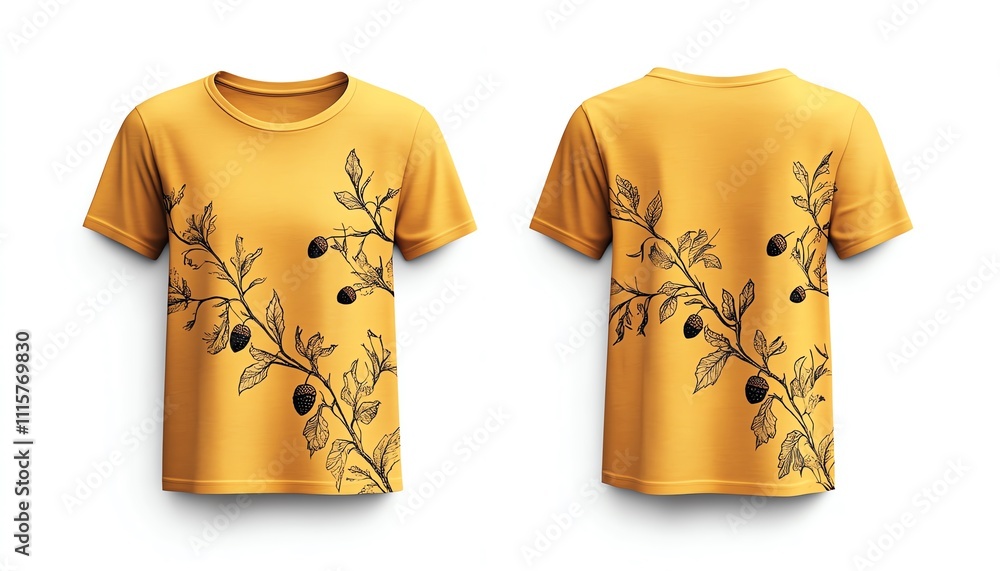 Showcasing a stylish mustard yellow t-shirt mockup studio setting ...
