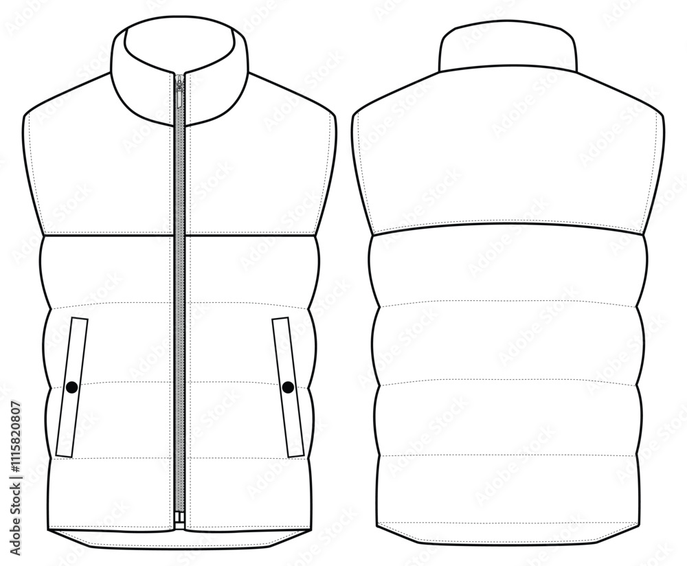 down vest jacket Vector illustration Front and back views Stock Vector ...