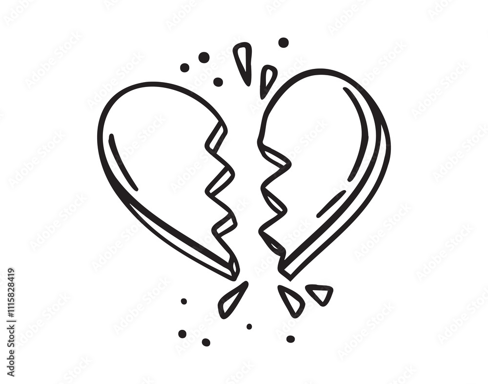 broken heart doodle hand drawn icon. Outline drawing broken heart line ...