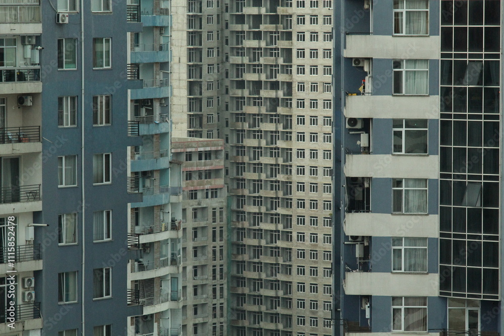 Multi-level chaotic development in Batumi, Georgia, rainy day. The ...