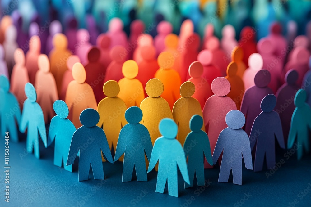 Cut out colored paper figures, concept of diversity, multicultural ...