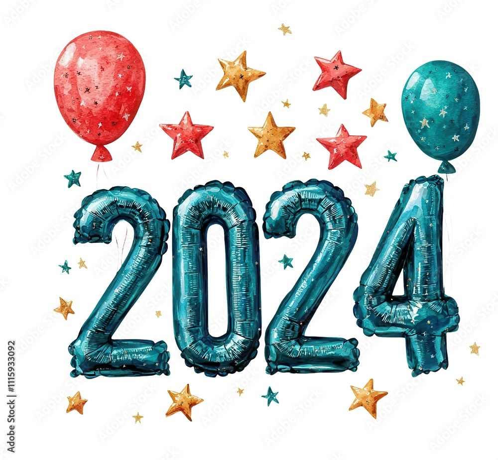 Watercolor New Year Pastel Clipart Set. Celebrate the ending of 2024 ...