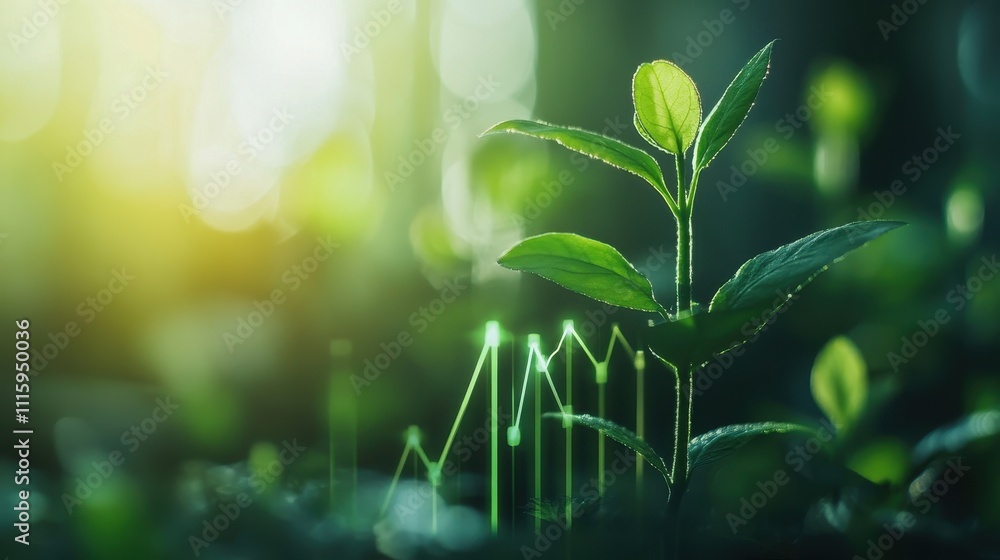 Green sprout with growth graph overlay. Illustrates sustainable growth ...
