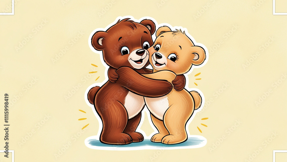 cute bear cartoon animals friends wildlife hugging adorable couple ...