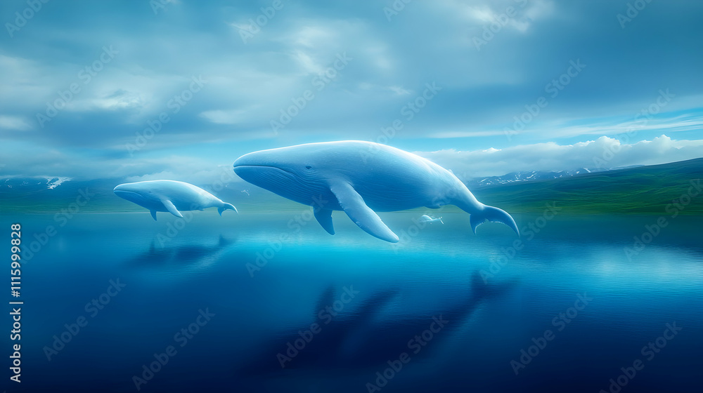 A VHS screen grab of the movie with multiple giant whale-like creatures ...