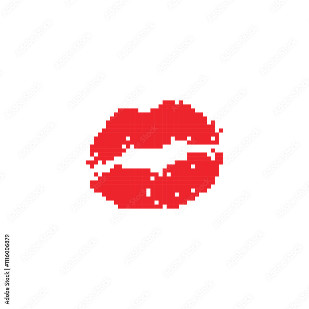 Red pixelated lips in retro digital style. Minimalistic red lips icon ...