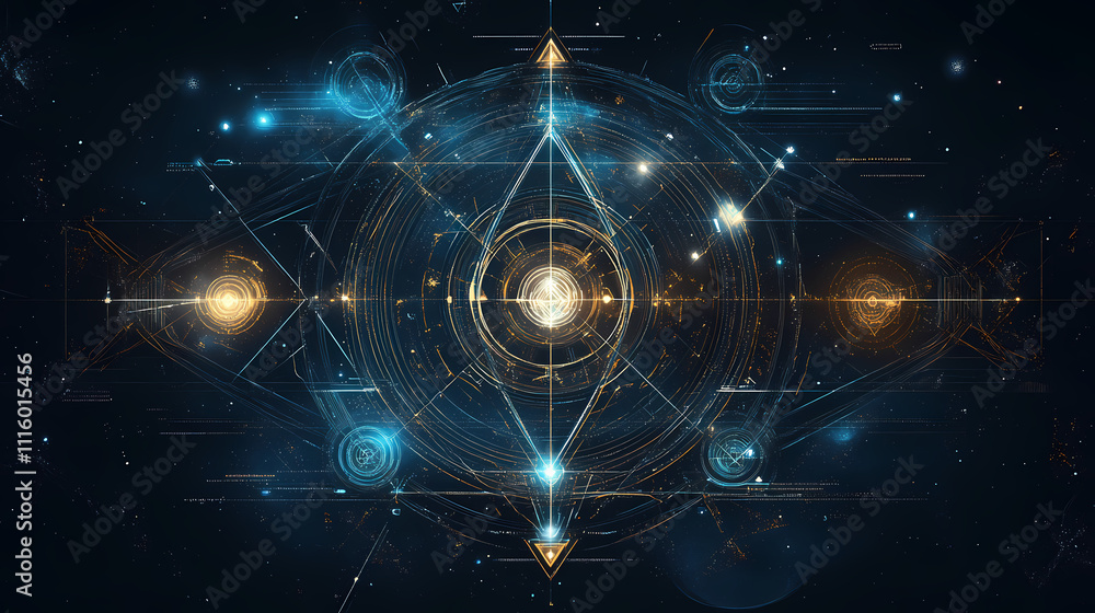 Mystical sacred geometry symbols background with alchemy and golden ...
