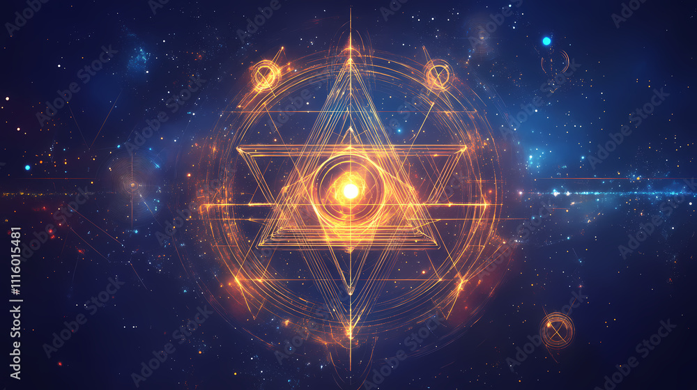 Mystical sacred geometry symbols background with alchemy and golden ...