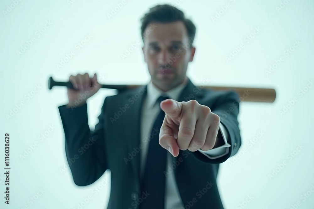Aggressive Businessman with Baseball Bat Displaying Threatening Posture ...