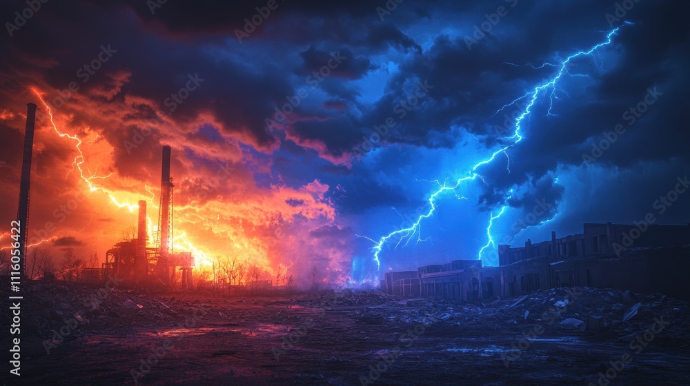 Clash of Elements: A surreal scene depicts a dynamic interplay of ...