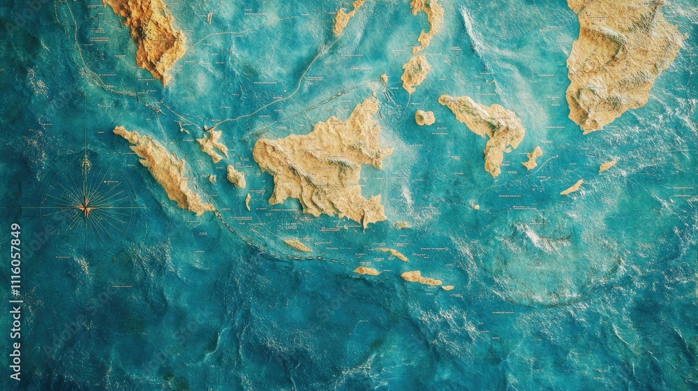 A modern map of the Indian Ocean featuring nautical charts and ...