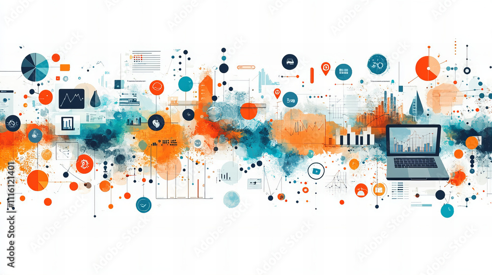 vibrant digital marketing illustration showcasing data analysis, graphs ...