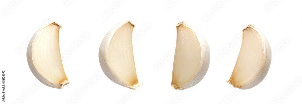 Unique textures and shapes of garlic cloves isolate on transparent ...