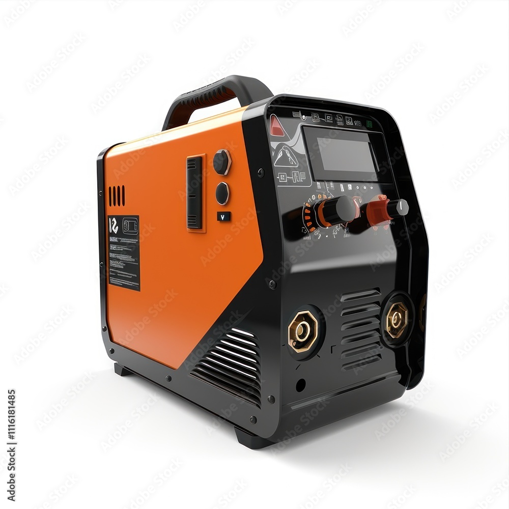 Orange and black inverter welding machine with digital display, knobs ...