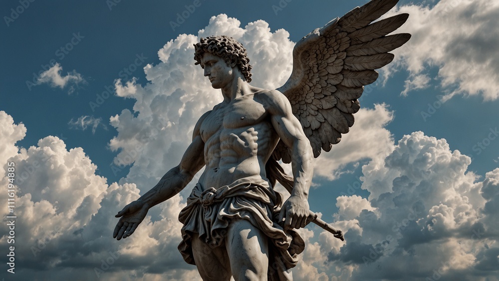 Statue of Hermes, the god of speed and wisdom, holding the caduceus in ...