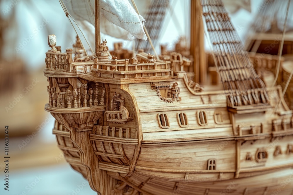 Detailed wooden model ship displays impressive craftsmanship ...