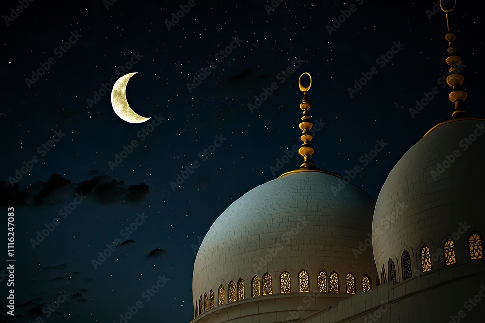 Mosque Dome Scescent Moon Star Sky Night Israa Mecca Mohammed Ramadan ...