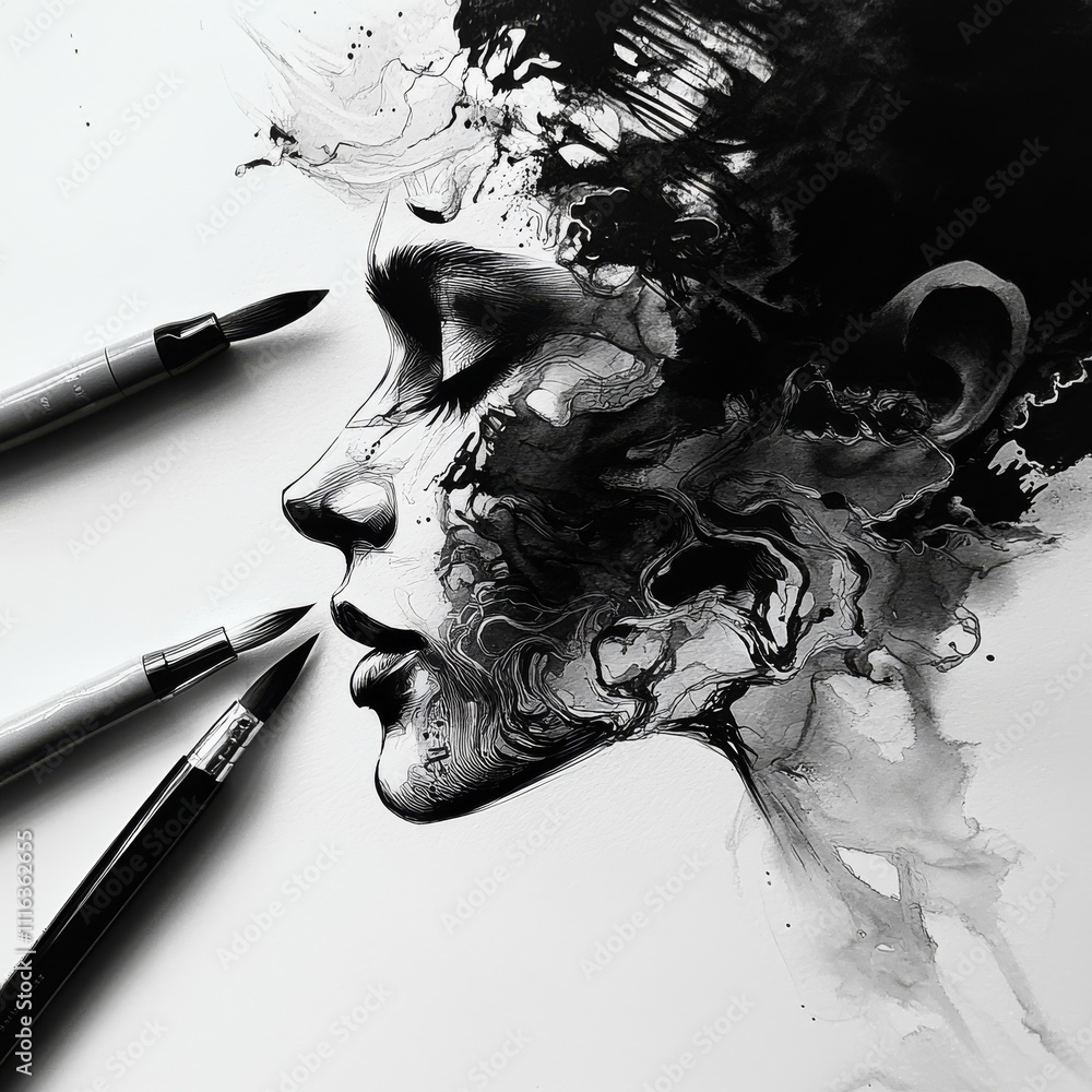 Experience the fusion of traditional ink artistry and modern design with our Ink Cloud Halftone ...