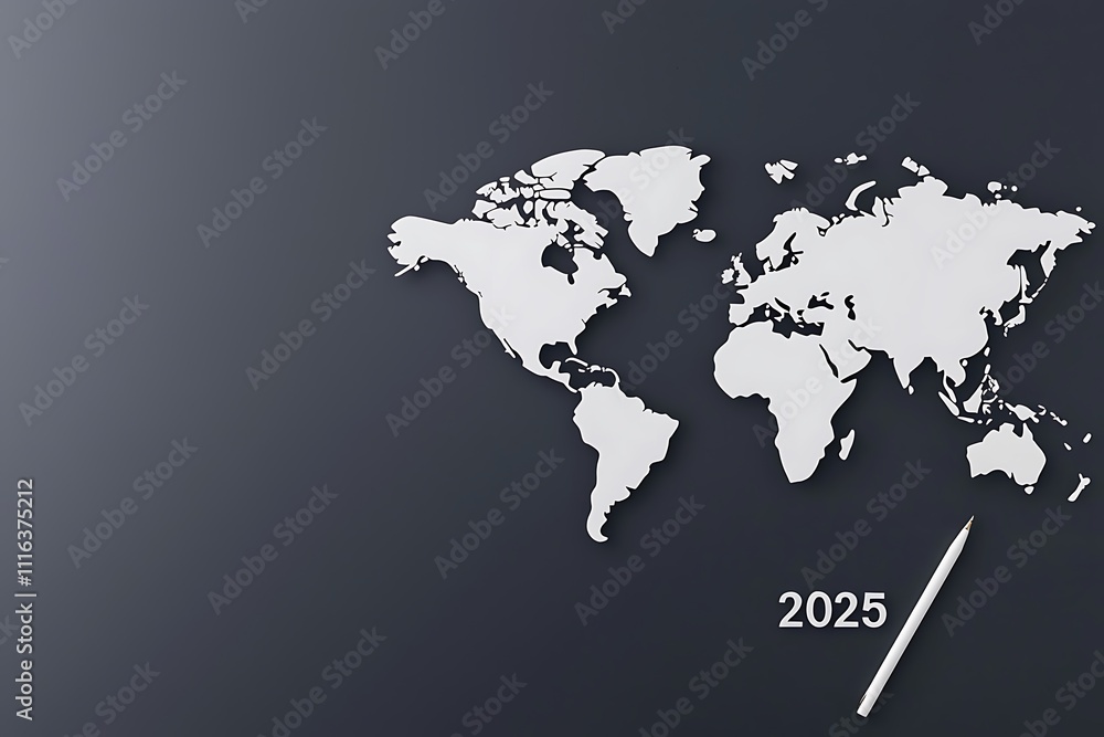 2025 business global concept. A minimalist world map highlighting the ...