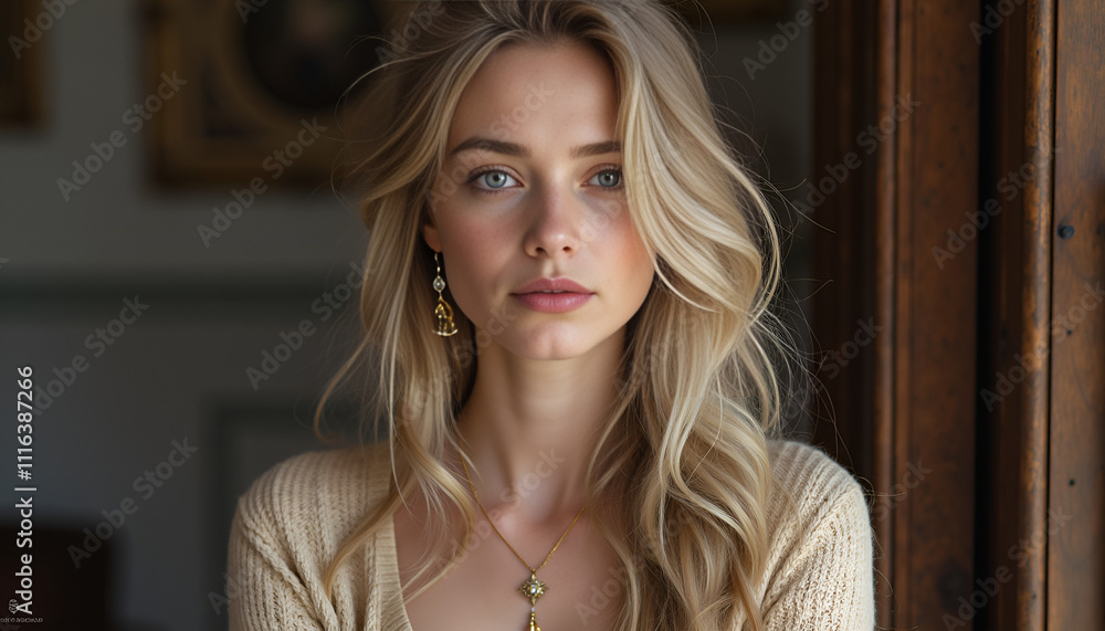 Beautiful girl embodying nostalgia and harmony, retro-style portrait ...