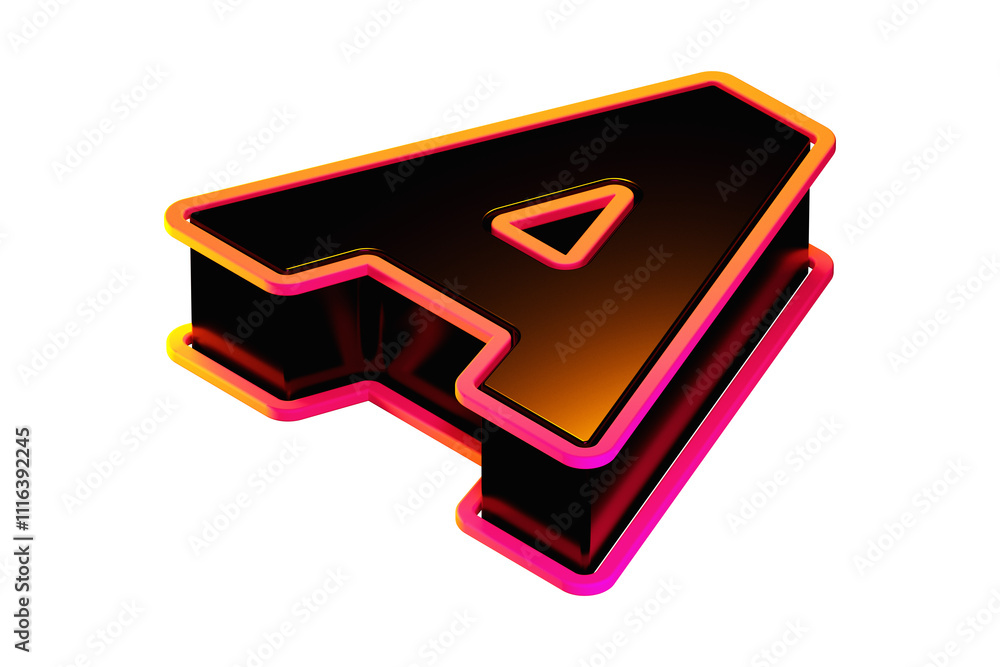 Tumbled 3D letter A in black with bright orange-pink outline. Isometric ...