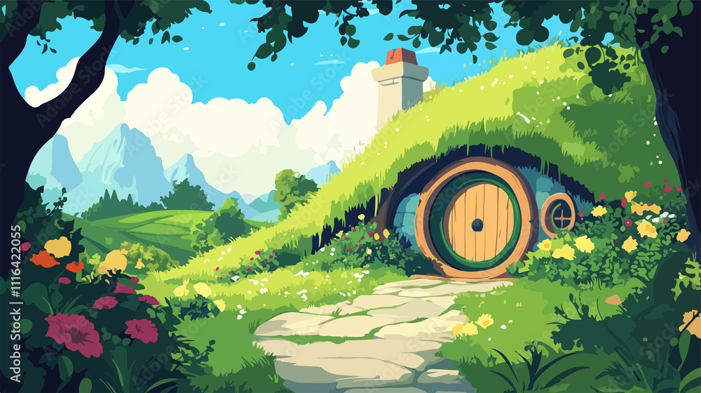 Ilustración de Stock Charming Hobbit Cartoon Illustration for Fantasy ...