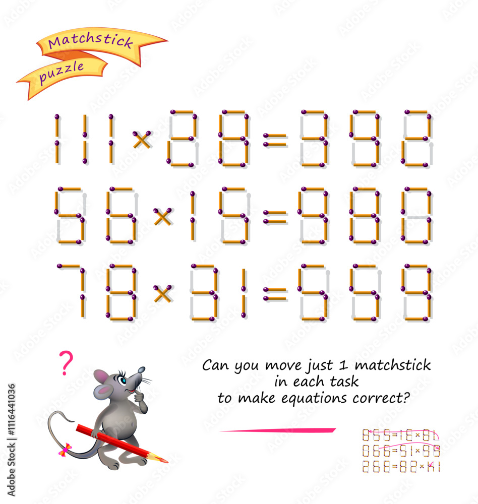 Logic puzzle game with matches. Can you move just 1 matchstick in each ...