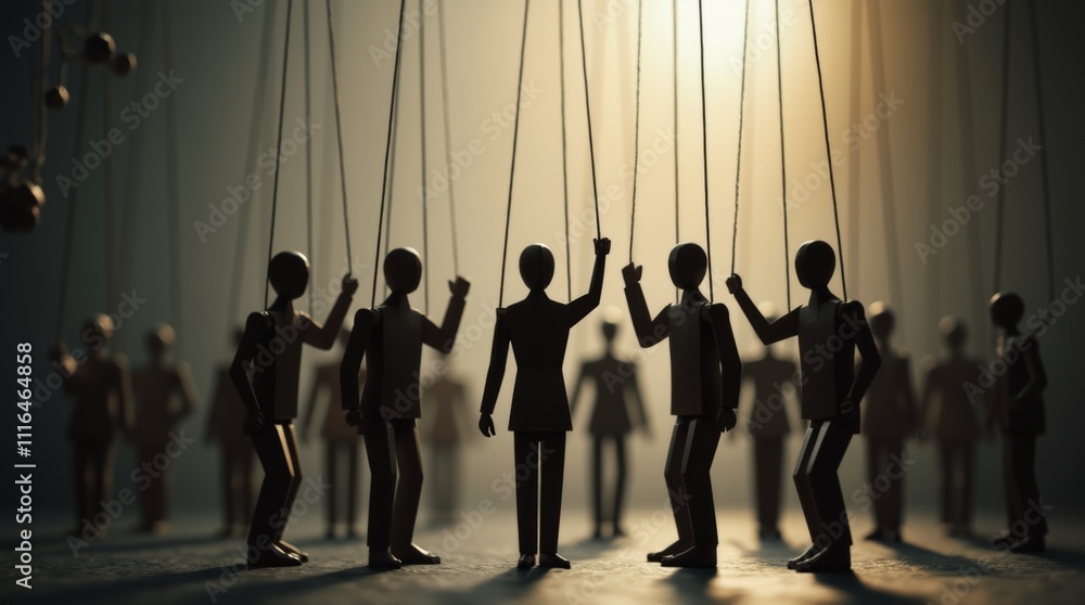 A photorealistic conceptual image depicting control and manipulation in ...