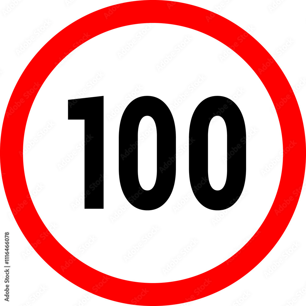 Speed limit icon. Set of red road signs of 10-200 kmh. Circle standard ...