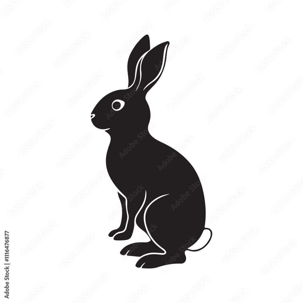 Rabbit on hind legs silhouette vector art black color design and solid ...