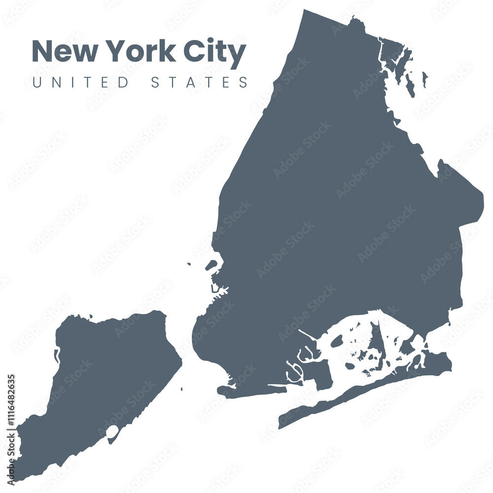 Urban map - New York City boundaries. Map of NYC, USA borders. Vector ...