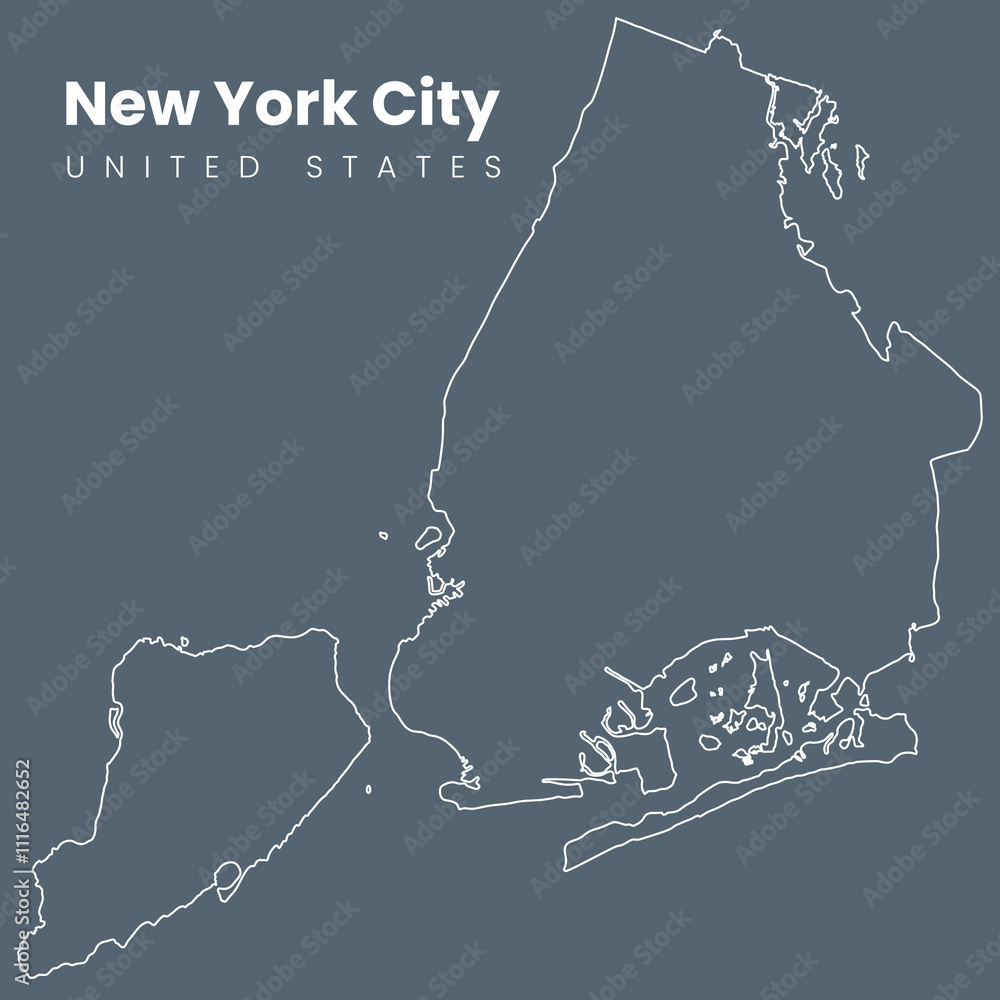 Urban map - New York City boundaries. Map of NYC, USA borders. Vector ...