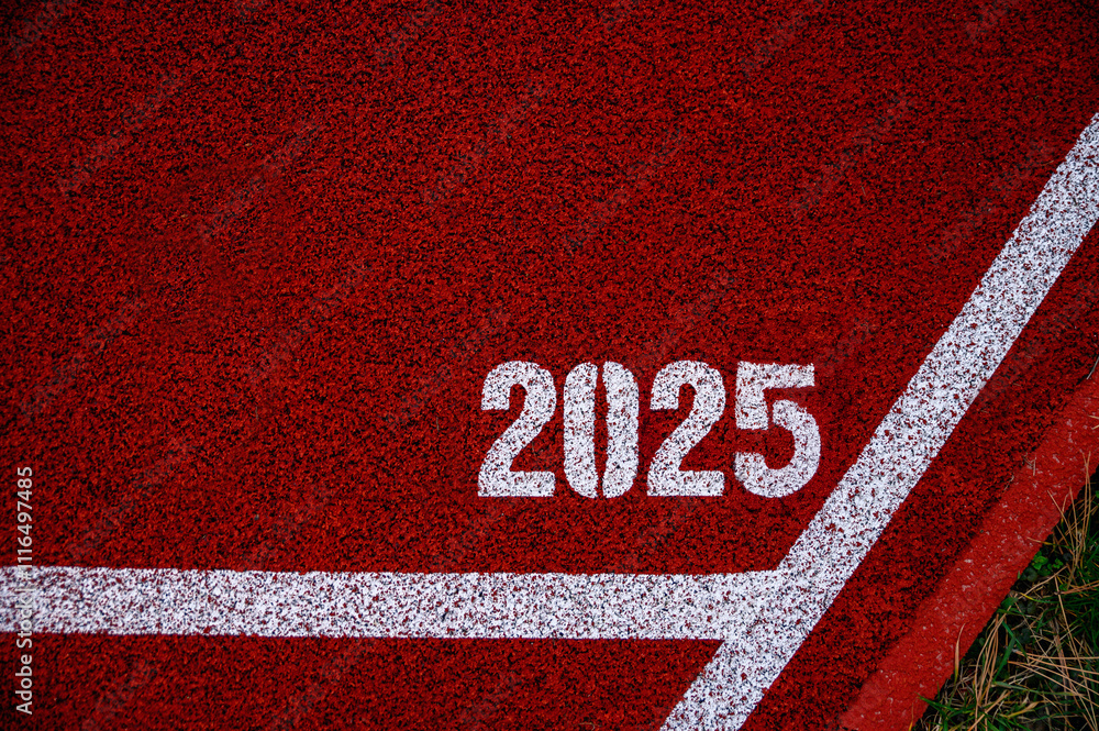 Tittle 2025 at red athletics track, sport background and running ...