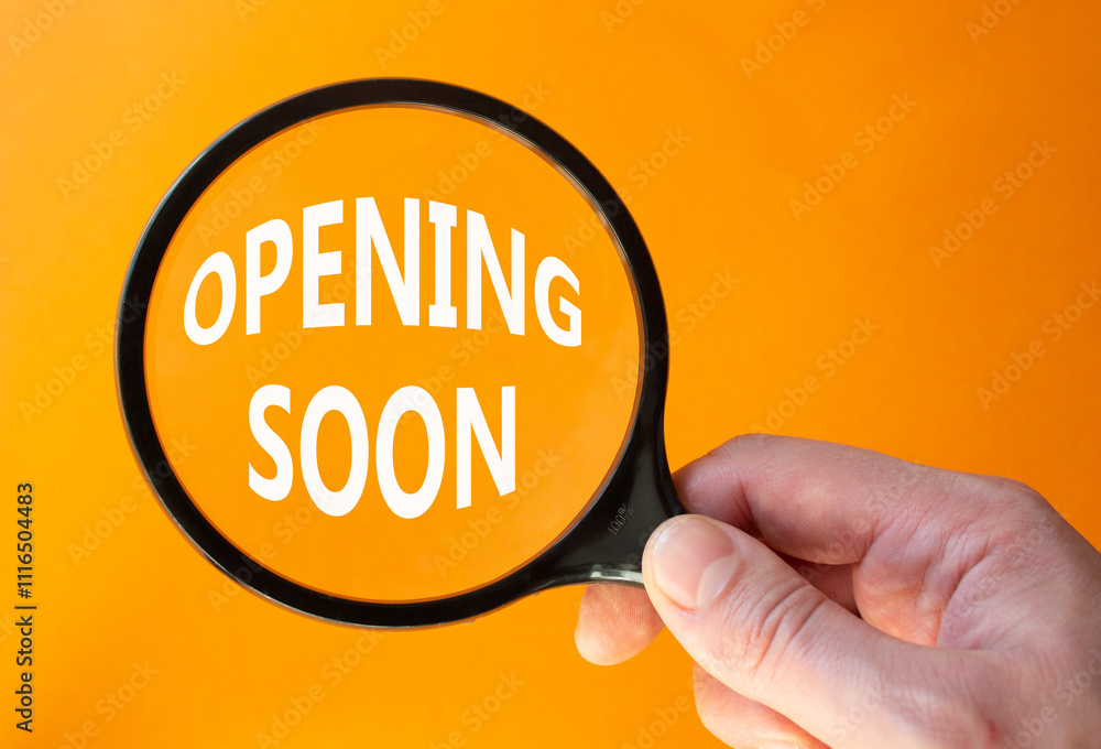 Opening soon symbol. Magnifying Glass with Concept word Opening soon ...