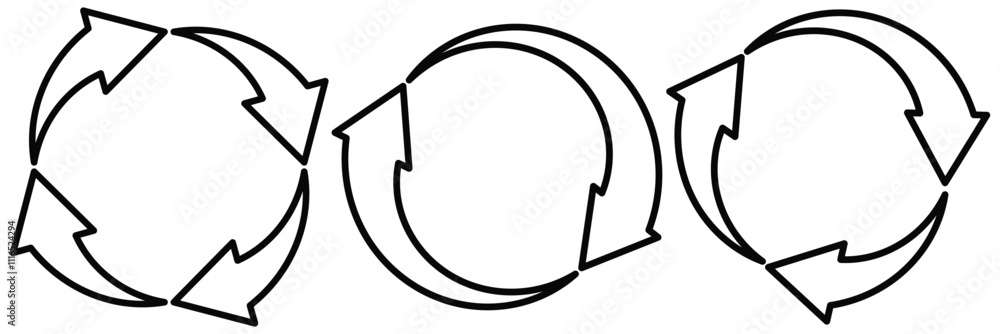 Circle arrows. Round reload or repeat icon, rotate arrow and spinning loading symbol. Circle ...