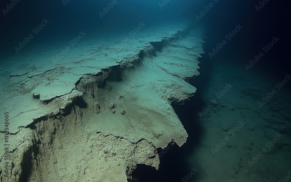 Tectonic plate descent forming a trench visible from the ocean floor ...