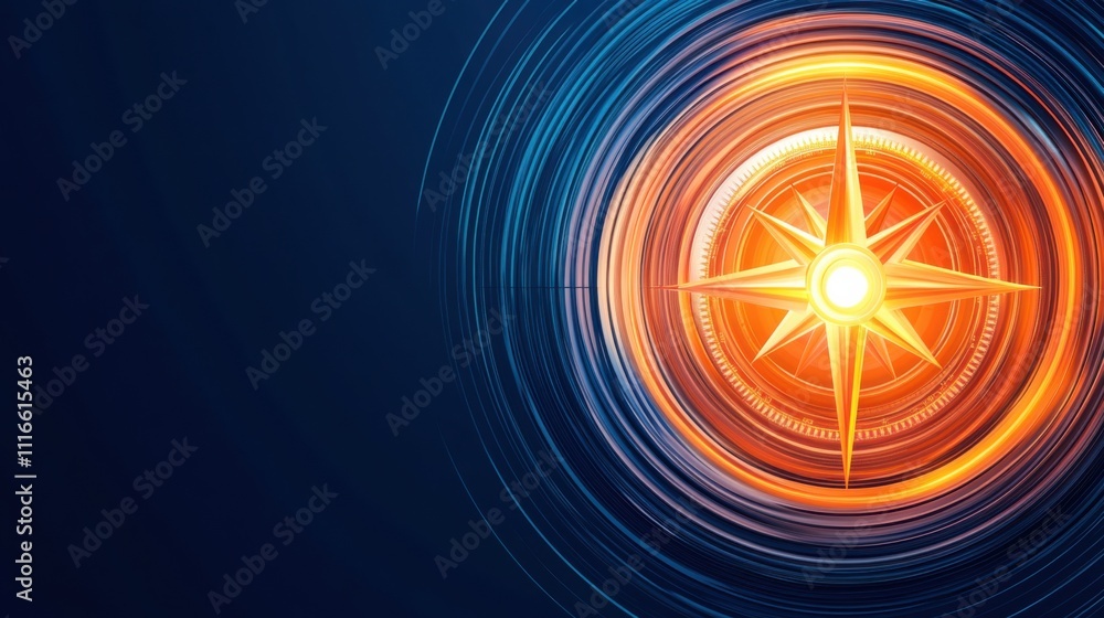 Glowing compass rose with swirling blue lines on a dark background, AI ...