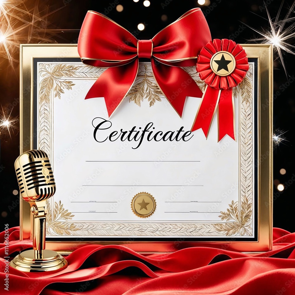 Rectangular certificate design, bordered with gold patterns, the word ...