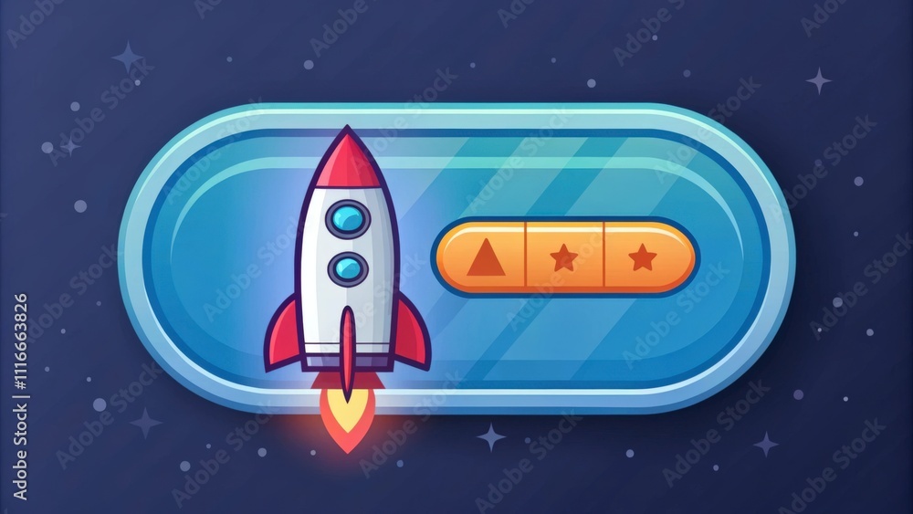 Stock-Illustration „Cartoon spaceship launching from a game ui element ...