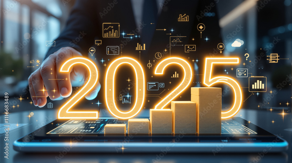 Futuristic 2025 Innovation Design with Digital Text, Business Growth ...