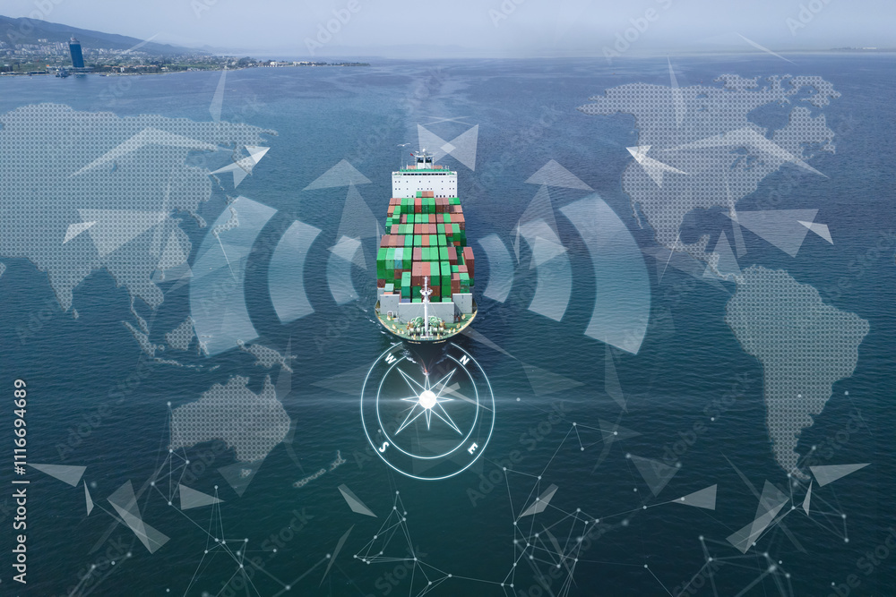 Cargo container ship underway in sea with AI Logistic and ...
