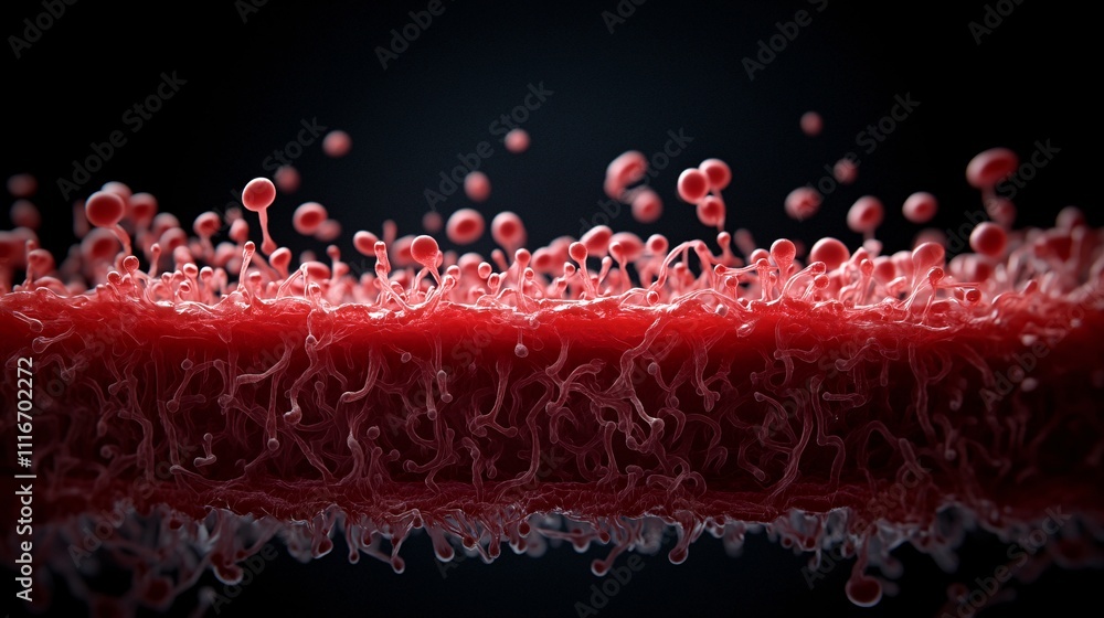 Microscopic view of red cell membranes and microorganisms Stock Photo ...