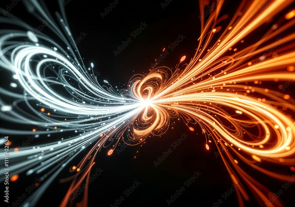Abstract flock in motion with dynamic light effects and art nouveau ...