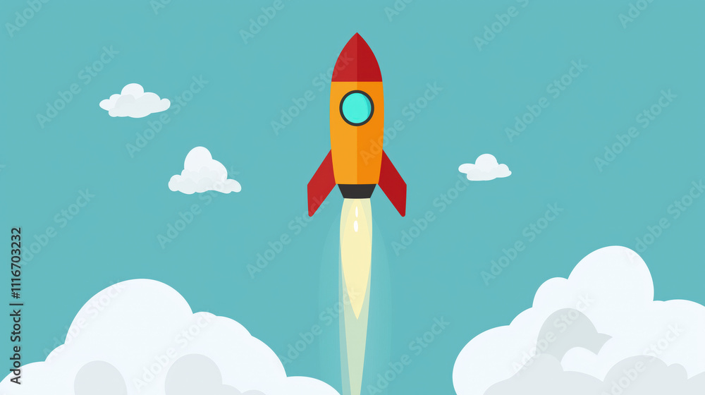 Rocket ascends through fluffy clouds, igniting dreams of exploration ...