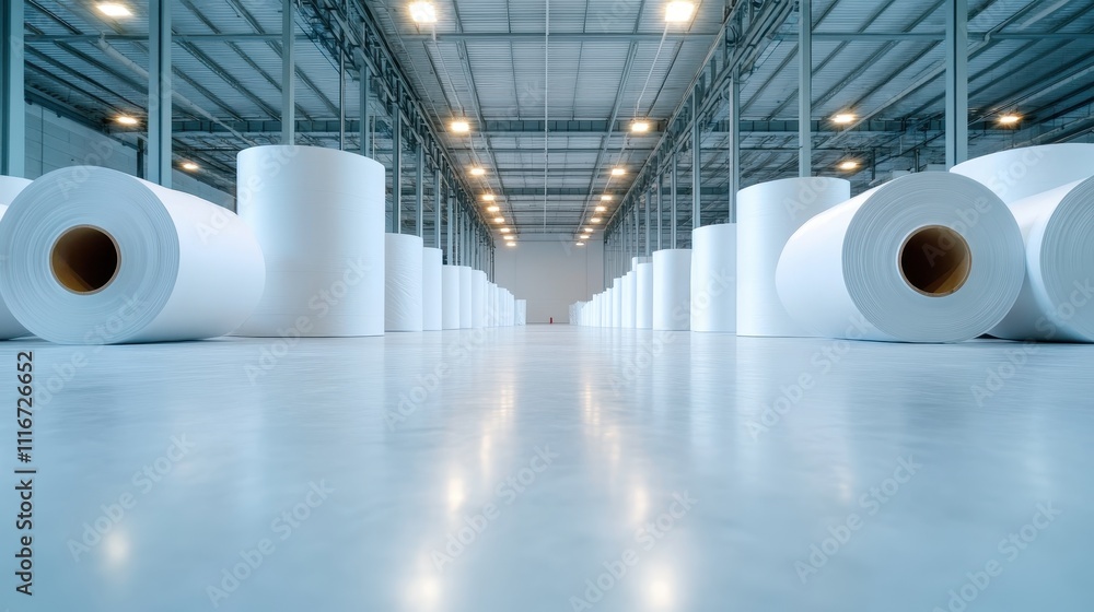 An expansive layout of immense paper rolls lines up within a well ...