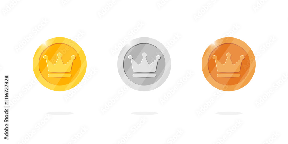 Game tokens set inspired ancient money design. Gold, silver, bronze ...
